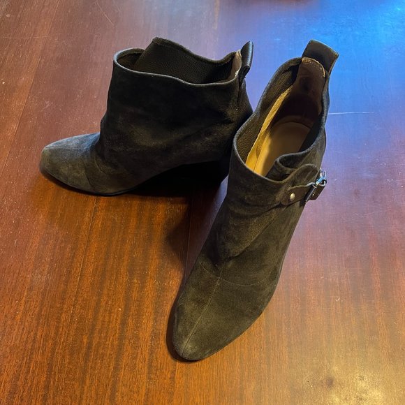 Nine West | Shoes | Nine West Orro Grey Suede Ankle Boots With Buckle ...